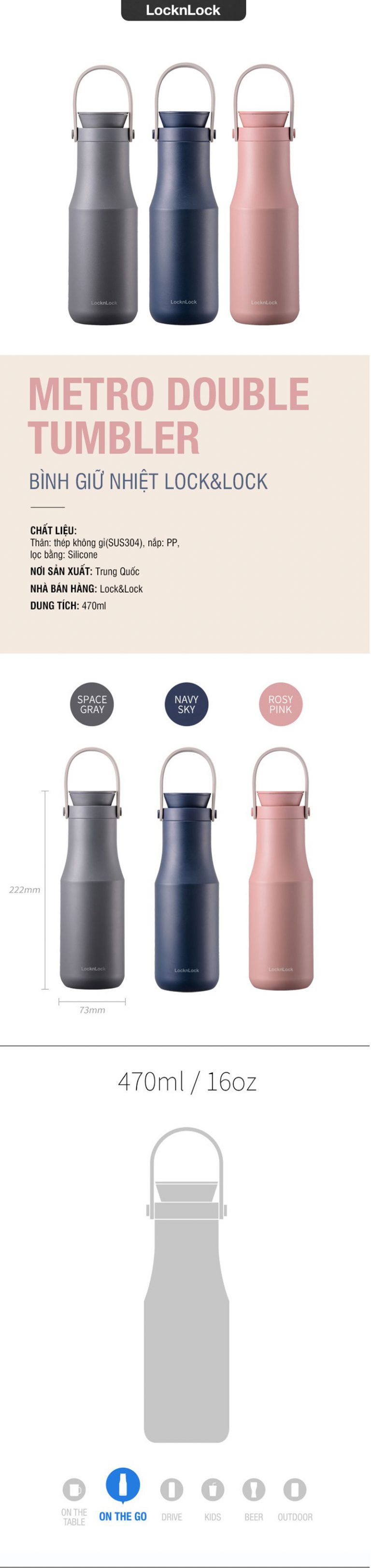 Bình giữ nhiệt Lock&Lock Metro Double LHC4202NVY